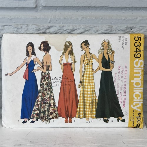5349 Simplicity VTG 70s Sew Pattern Halter Maxi Dress Neckline Option ...