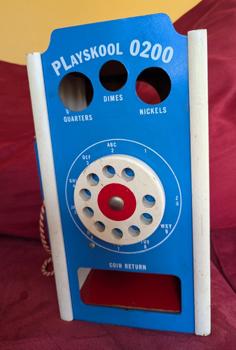 Playskool 0200 vintage 1960's wood toy rotary payphone w/coins- AWESOME ...