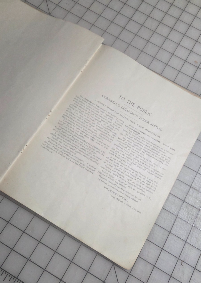 1892 Mrs. Elmira Willet Cornwell’s Columbian Sewing Book Tailor System ...
