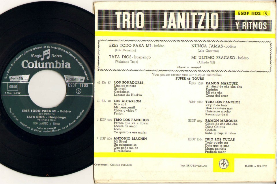 TRIO JANITZIO Y RITMOS "ERES TODO PARA MI" 50'S EP COLUMBIA 1103 | eBay