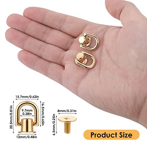 12 Pieces D Ring Stud Screw Ball Post Head Buttons 180 Rotatable Brass ...