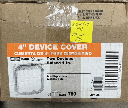 RACO 780 4 in. Square Cover for 2-Devices, 1 in. Raised,Gray (25PK) | eBay