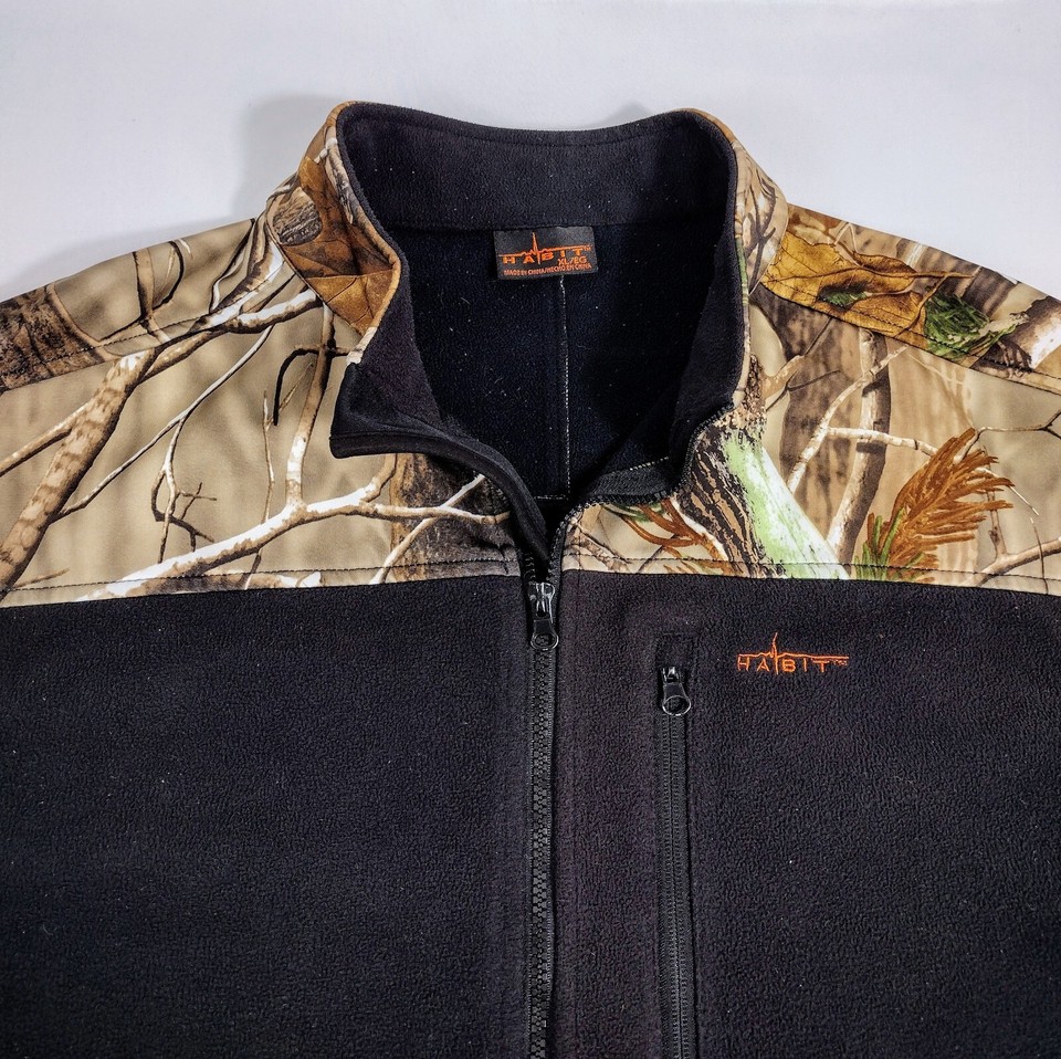 Habit Mens Sz XL Full Zip Fleece Jacket Realtree Camo Black Hunting ...