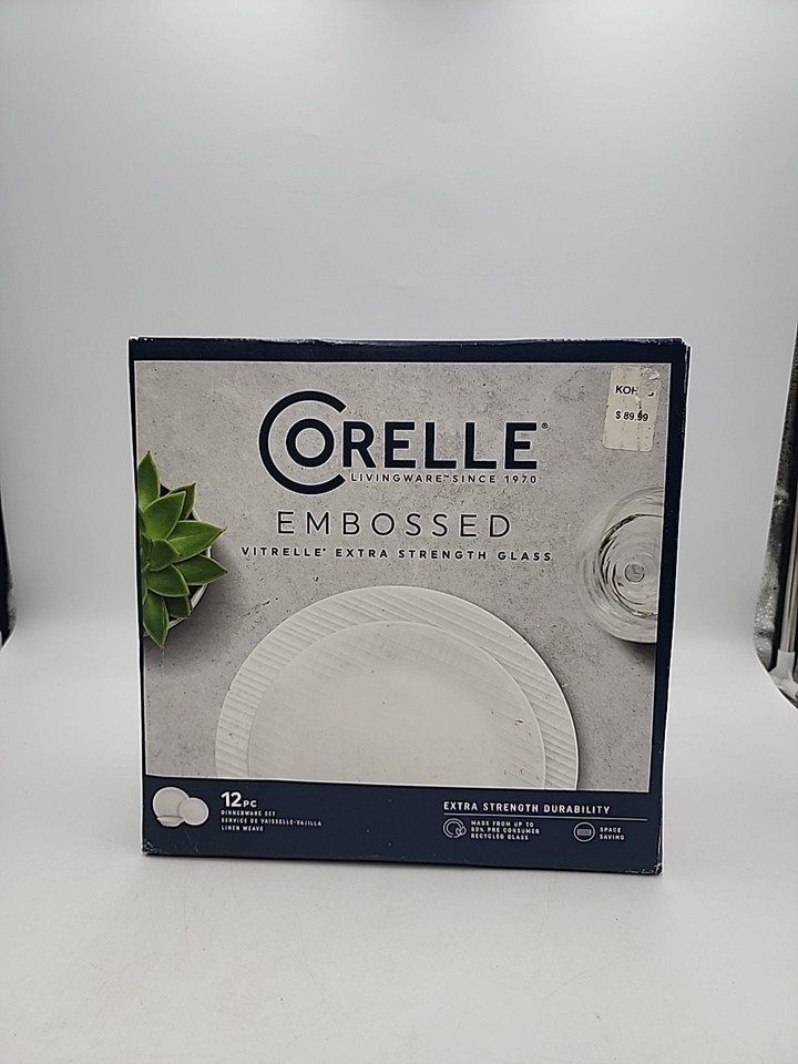 CORELLE LIVINGWARE VITRELLE EMBOSSED " " 12 PC. Round DINNERWARE | eBay