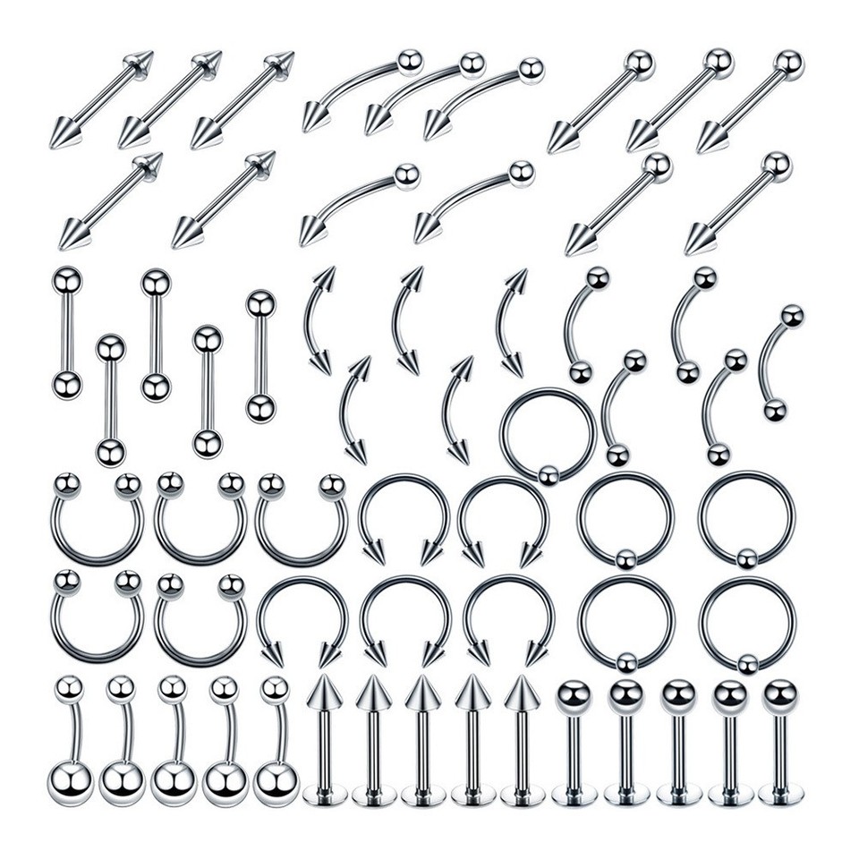 60pcs 6x1.2cm Stainless Steel Nose Labret Nostril Lip Body Piercing ...