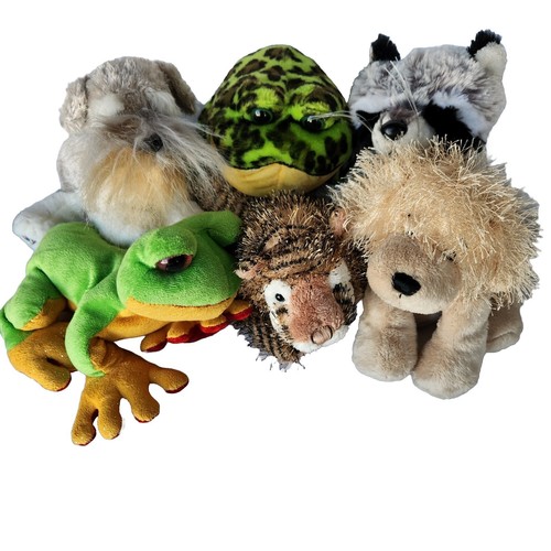 6 Ganz Webkinz plush Schnauzer 2 Frogs Raccoon Golden Retriever Tiger ...