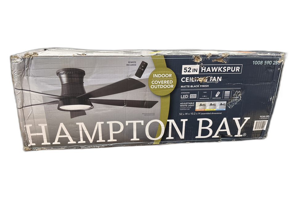 Hampton Bay Hawkspur 52 in. Indoor/Outdoor Matte Black Ceiling Fan with ...