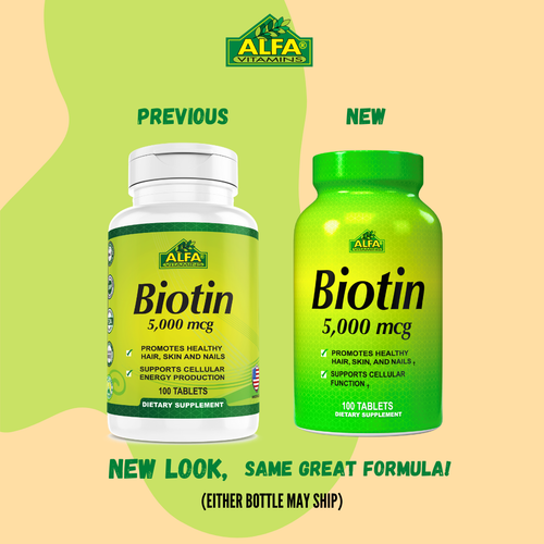Alfa Vitamins Biotin 5000 Mcg 100 tablets / Skin-Hair-Nails / Energy ...
