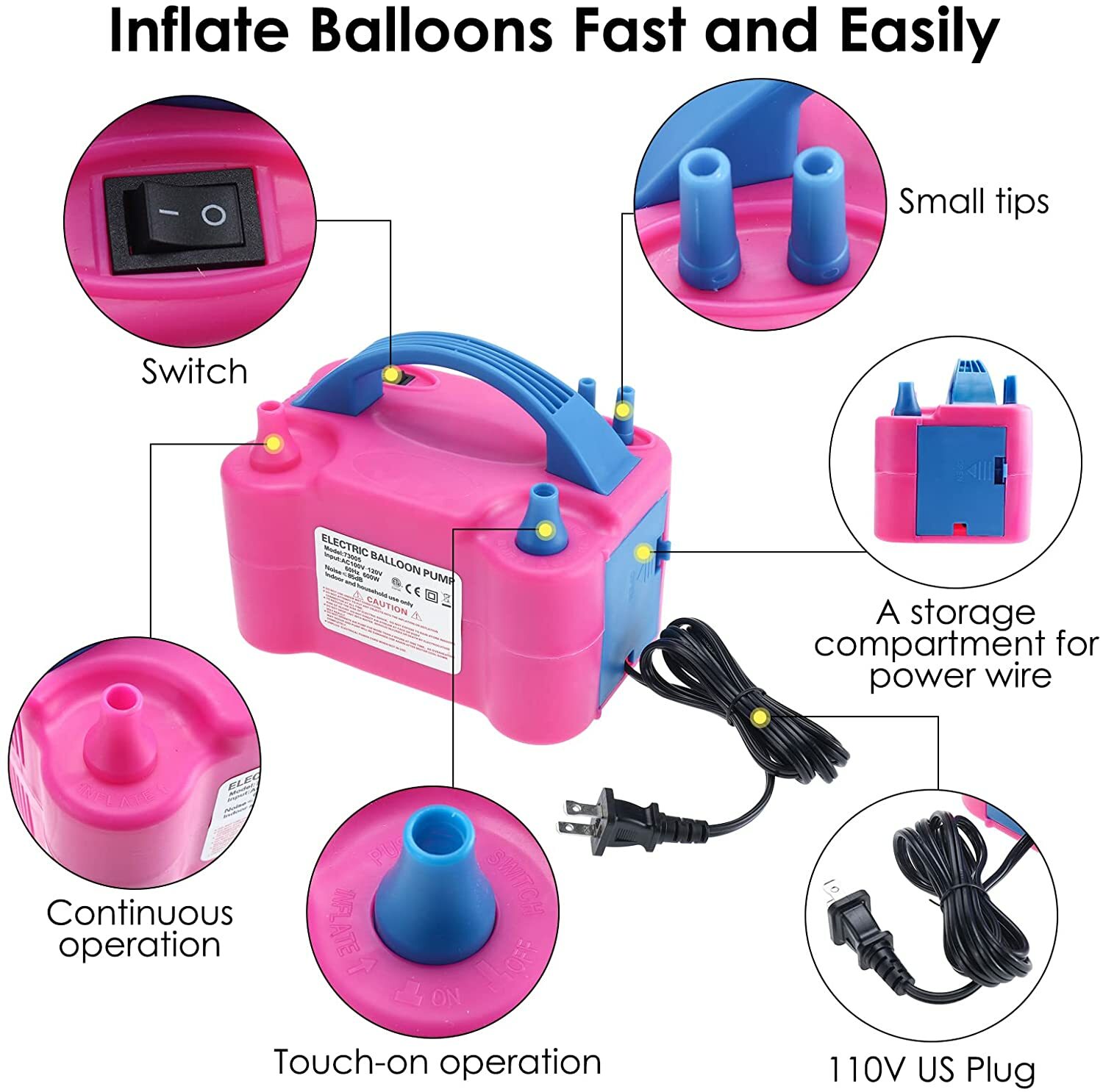 600W AC Electric Balloon Pump Air Blower Electric Balloon Inflator Dual ...