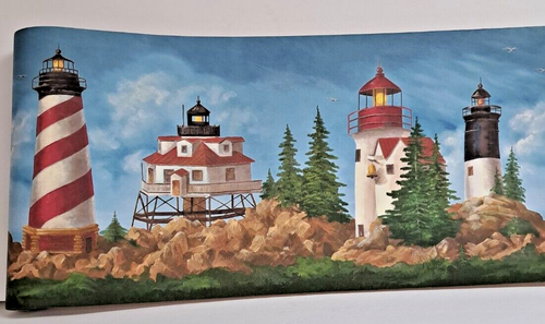 York Nautical Lighthouse Sea Shore Pre-pasted Wallpaper Border DE8321B ...