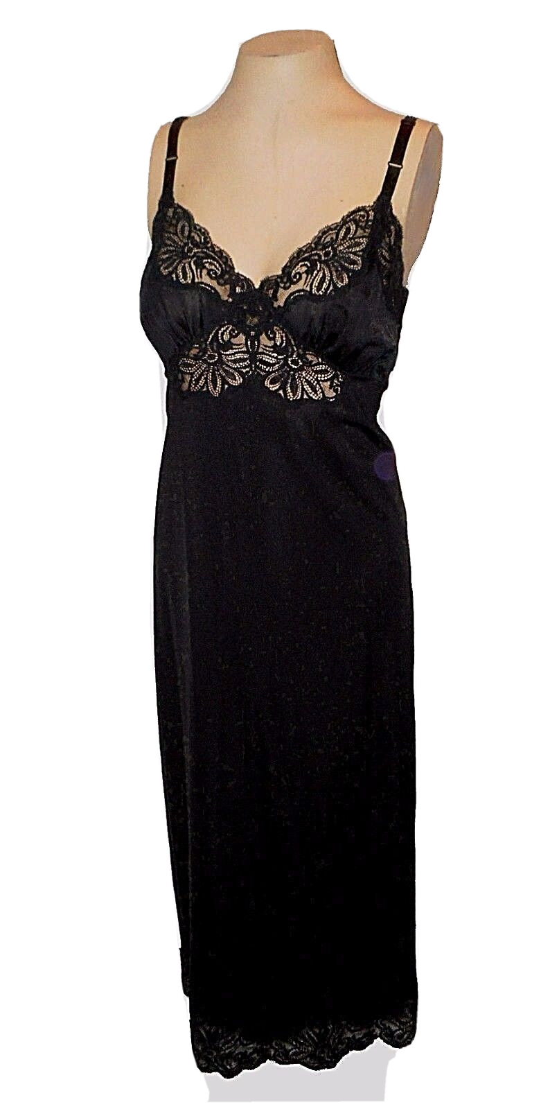 vintage 1960s, full Slip, Shadowline, Black Lotsa-Lac… - Gem