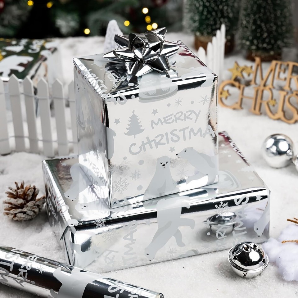 Foil Gift Wrapping paper Roll - 17 Inch X 33 Feet - Elegant Silver ...