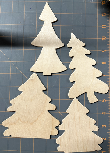 4 UNFINISHED WOODEN TREES DIFFERENT SIZES AND SHAPES GREAT FOR CRAFTS ...