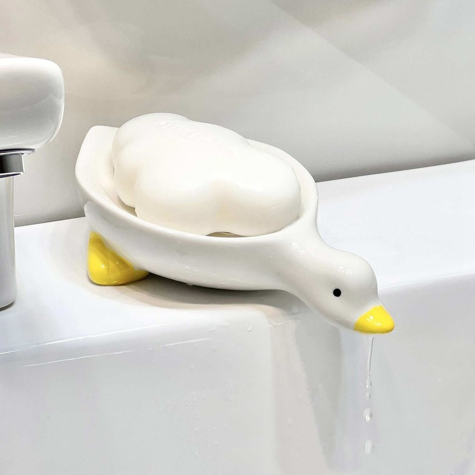 Ceramic Soap Dish with , White Cute Animal Soap Dish for Shower ...