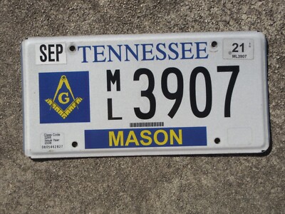 2021 Tennessee Mason License Plate Freemason Masonic Lodge ML 3907 | eBay