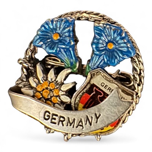 Vtg Gold Tone Enamel Edelweiss Flower & Coat Of Armor Germany Hat Pin ...