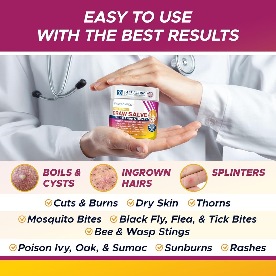 Pergenics Manuka Honey Draw Salve for Boil & Cyst Treatment, Skin ...
