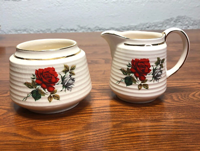 Sadler Red Roses Creamer and open Sugar Bowl Set Made in England | eBay