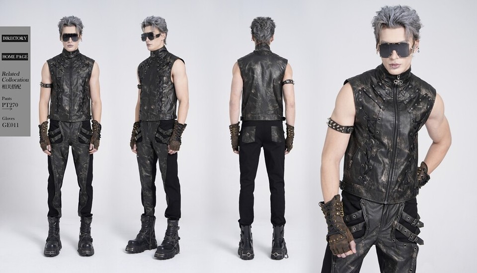 Devil Fashion Men Black Gothic Punk Studded Stand Collar Waistcoat ...