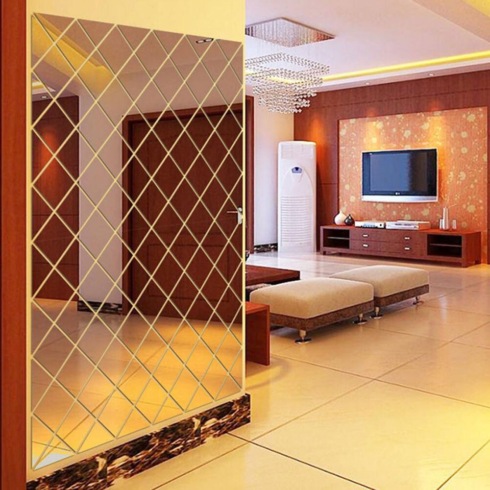 3D Removable Mirror Wall Stickers Diamonds Triangles Acrylic Wall ...
