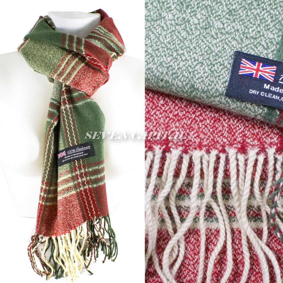 Womens Winter Warm 100% Cashmere Plaid Scarf High Quality Scotland Made ...