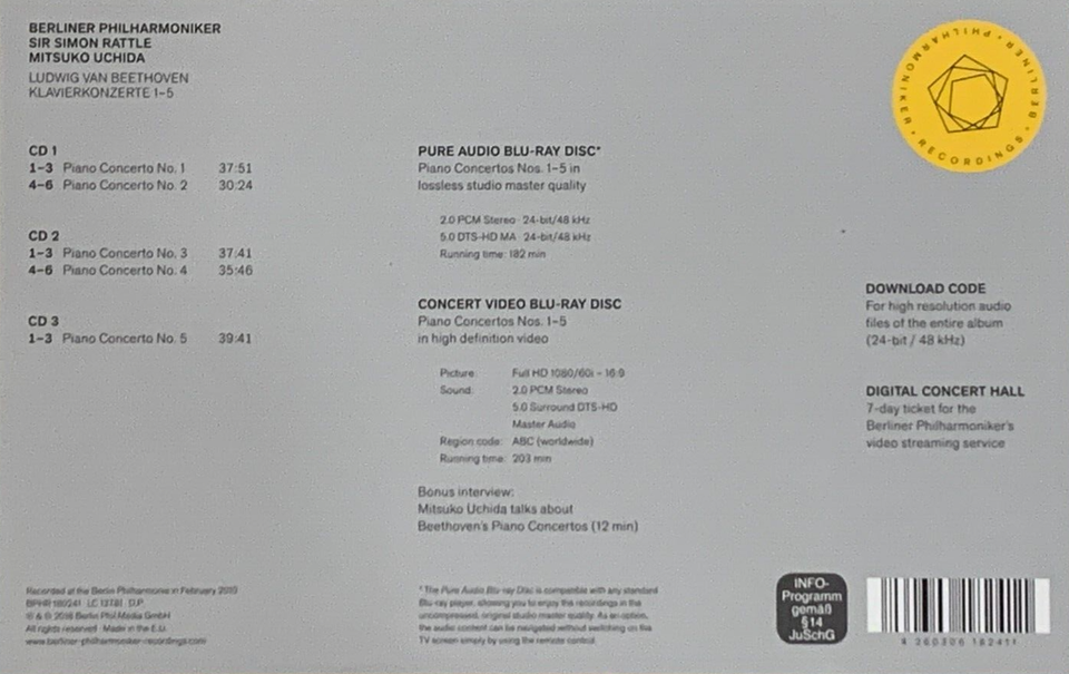 Signed MITSUKO UCHIDA Beethoven Piano Concertos Rattle BPHR 3CD Blu-ray ...