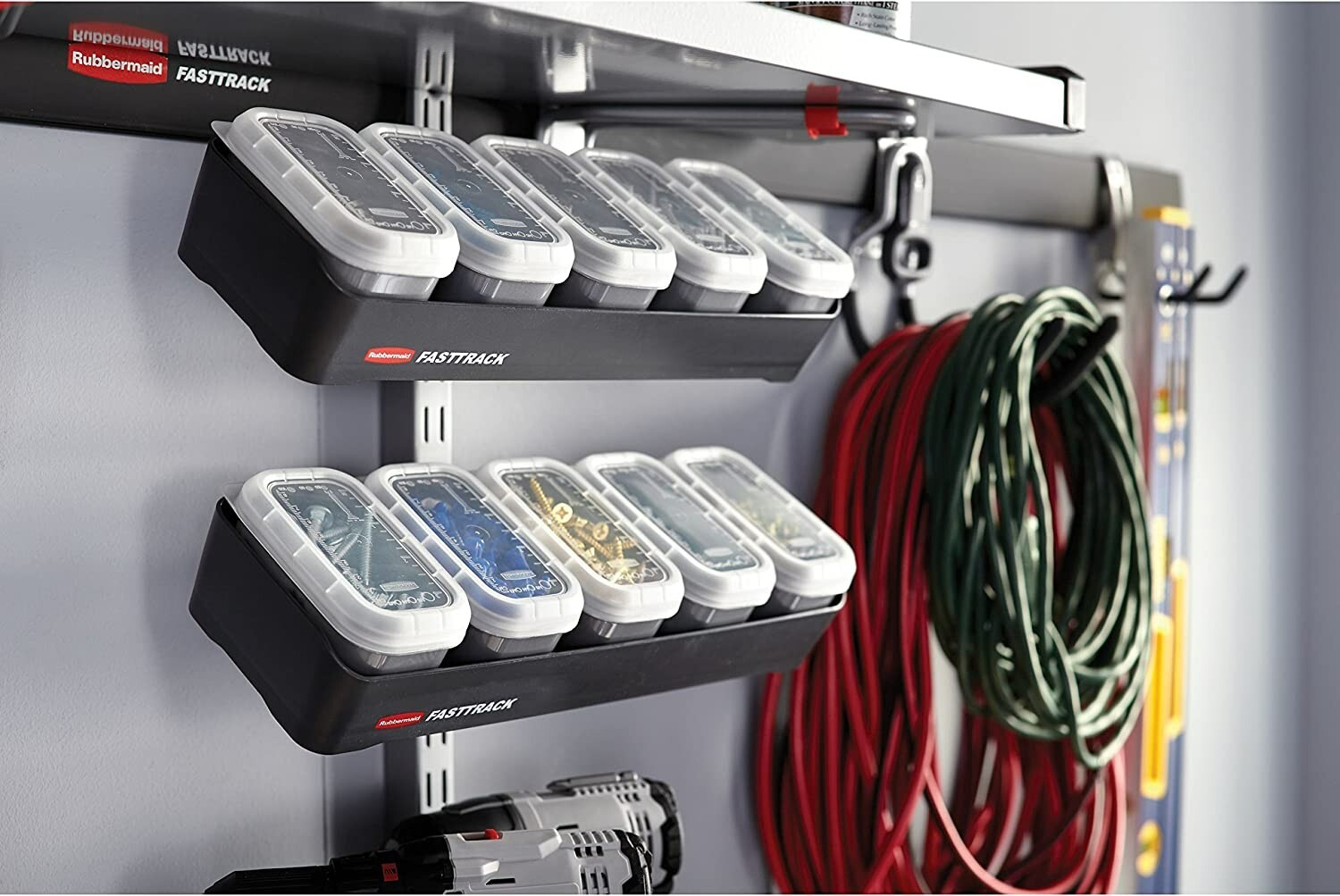 Rubbermaid Fasttrack Rail Bench Blox Kit Organizer with 5 Bins & 1 ...