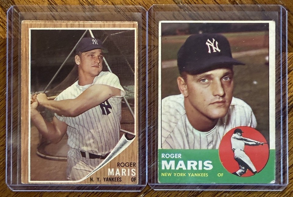 1962 TOPPS ROGER MARIS CARD #1 VG & 1962 ROGER MARIS CARD #120 GD READ ...
