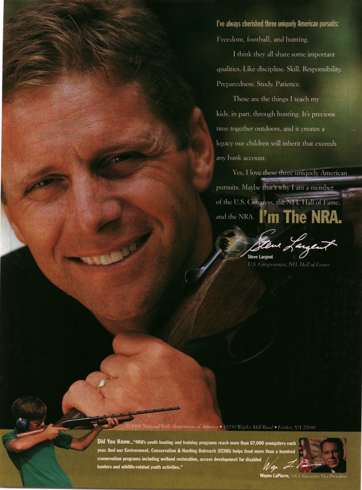 1998 VINTAGE PRINT AD - NRA NATIONAL RIFLE ASSOC. AD -I'M THE NRA ...