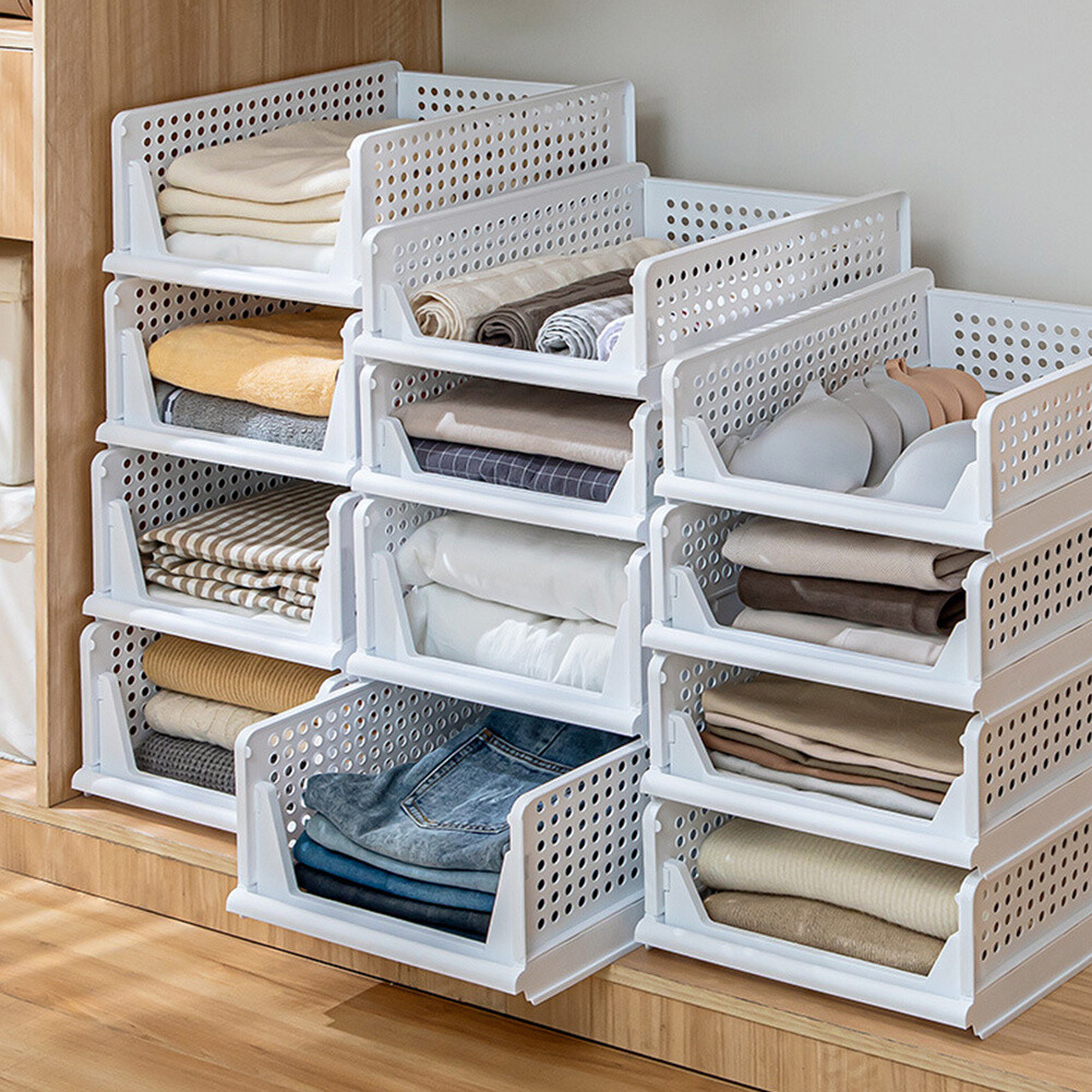 Stackable Wardrobe Clothes Storage Drawer Basket Box Bedroom Bathroom ...