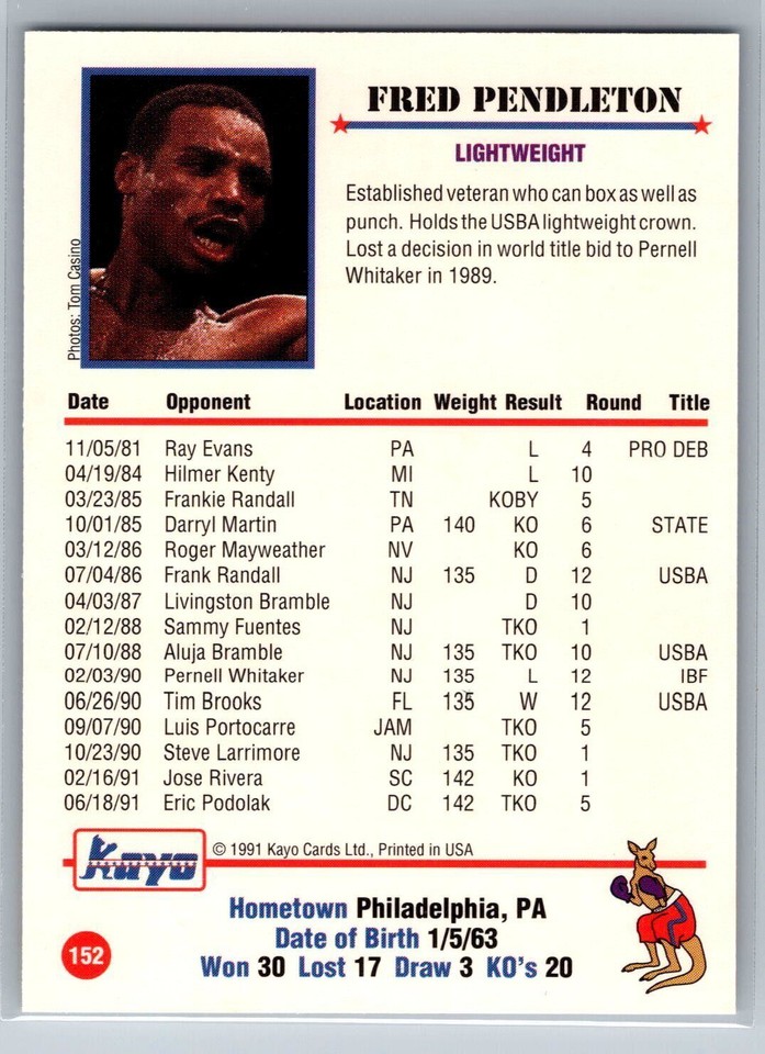 1991 Kayo Boxing Fred Pendleton #152 | eBay