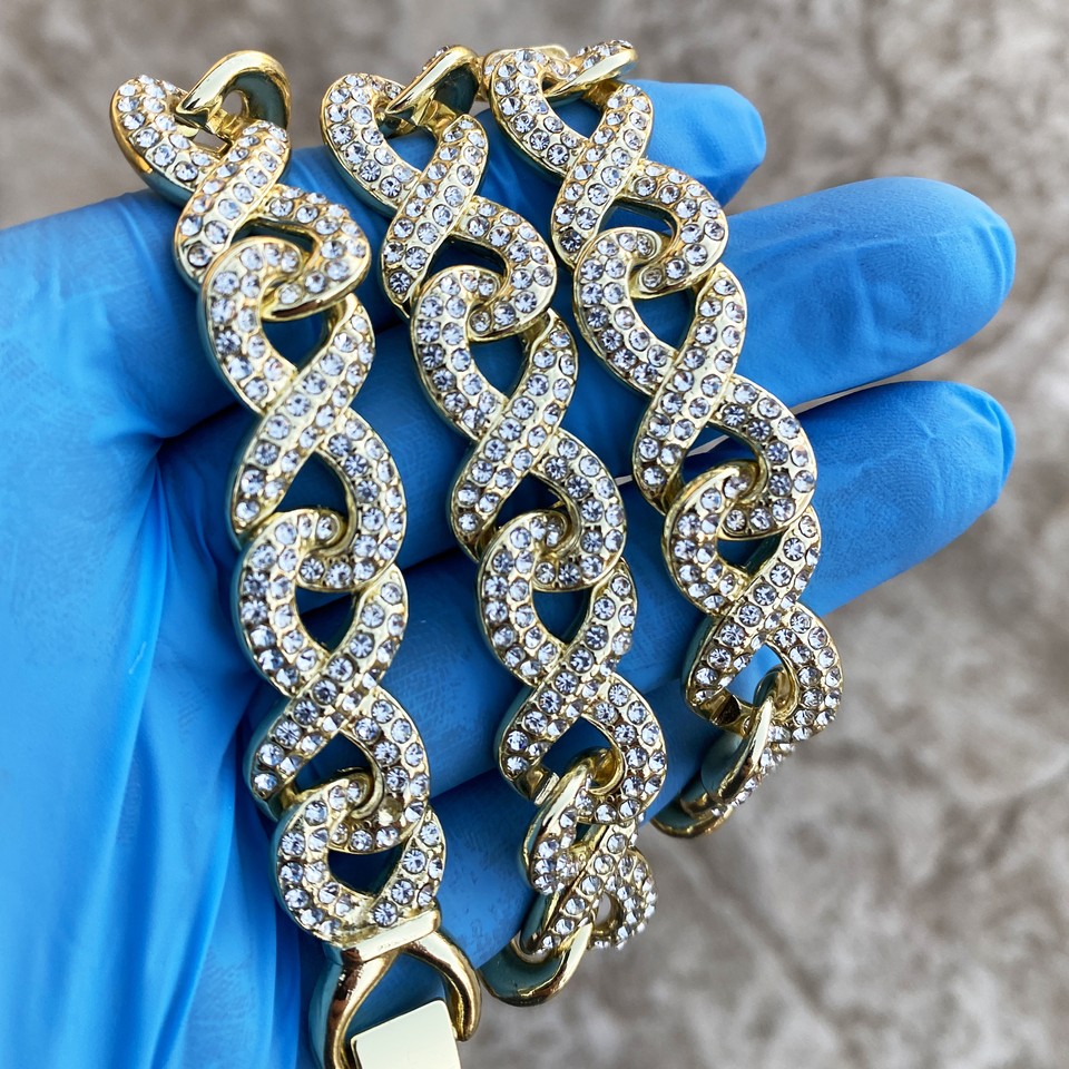 Men's 14k Gold Plated or Silver Tone Infinity Cluster Simulated CZ Iced ...