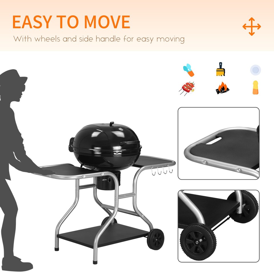 Deluxe Charcoal Trolley BBQ Garden Patio Barbecue Grill Heating Heat ...