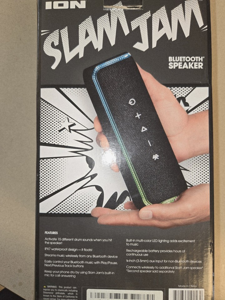 ION Slam Jam Bluetooth Speaker Waterproof IPX7 Rechargeable Portable ...