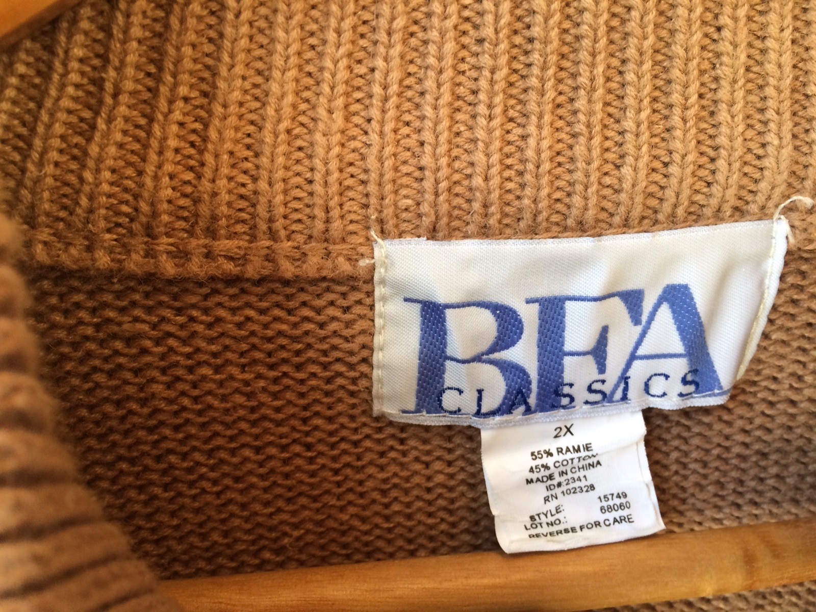 BFA Classics Women's Cardigan Sweater Light Brown Size 2X Zip Up Front ...