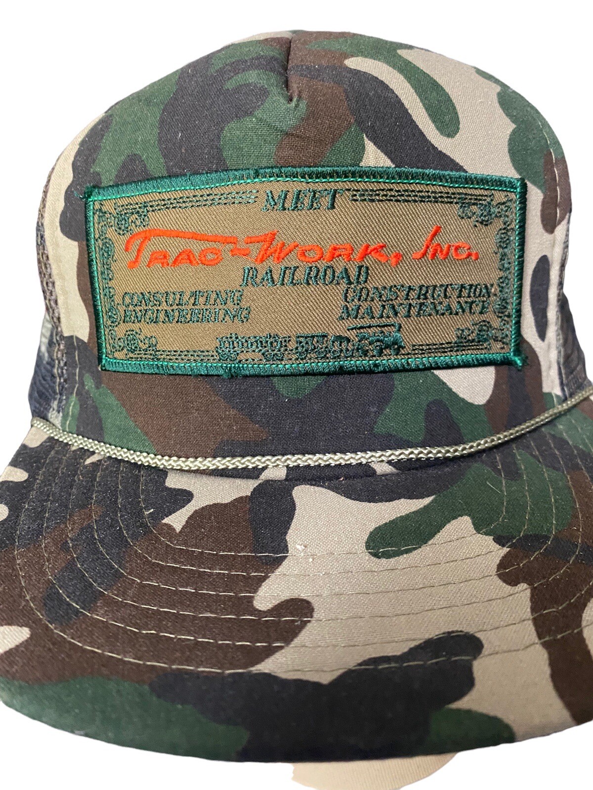 Vintage Railroad Trac-Work Hat Cap Adjustable Camo Me… - Gem
