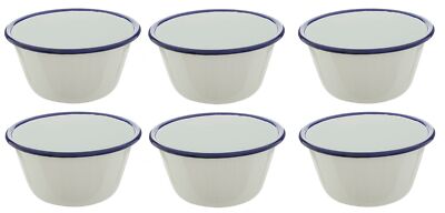 6x Falcon Housewares 10cm Enamel Pudding Basin White/Blue Christmas ...