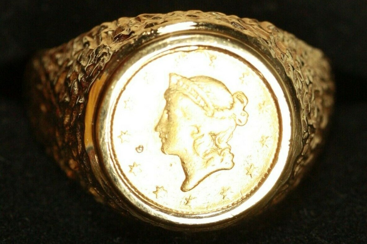 14K Men's Coin Ring. W/ Type 1 U.S. Gold Coin. 13.59g… - Gem