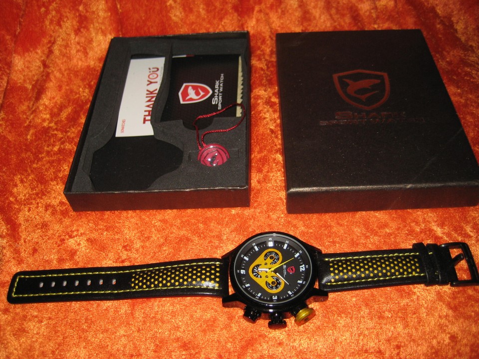 SHARK SPORT WATCH YELLOW AND BLACK W/ BOX | eBay