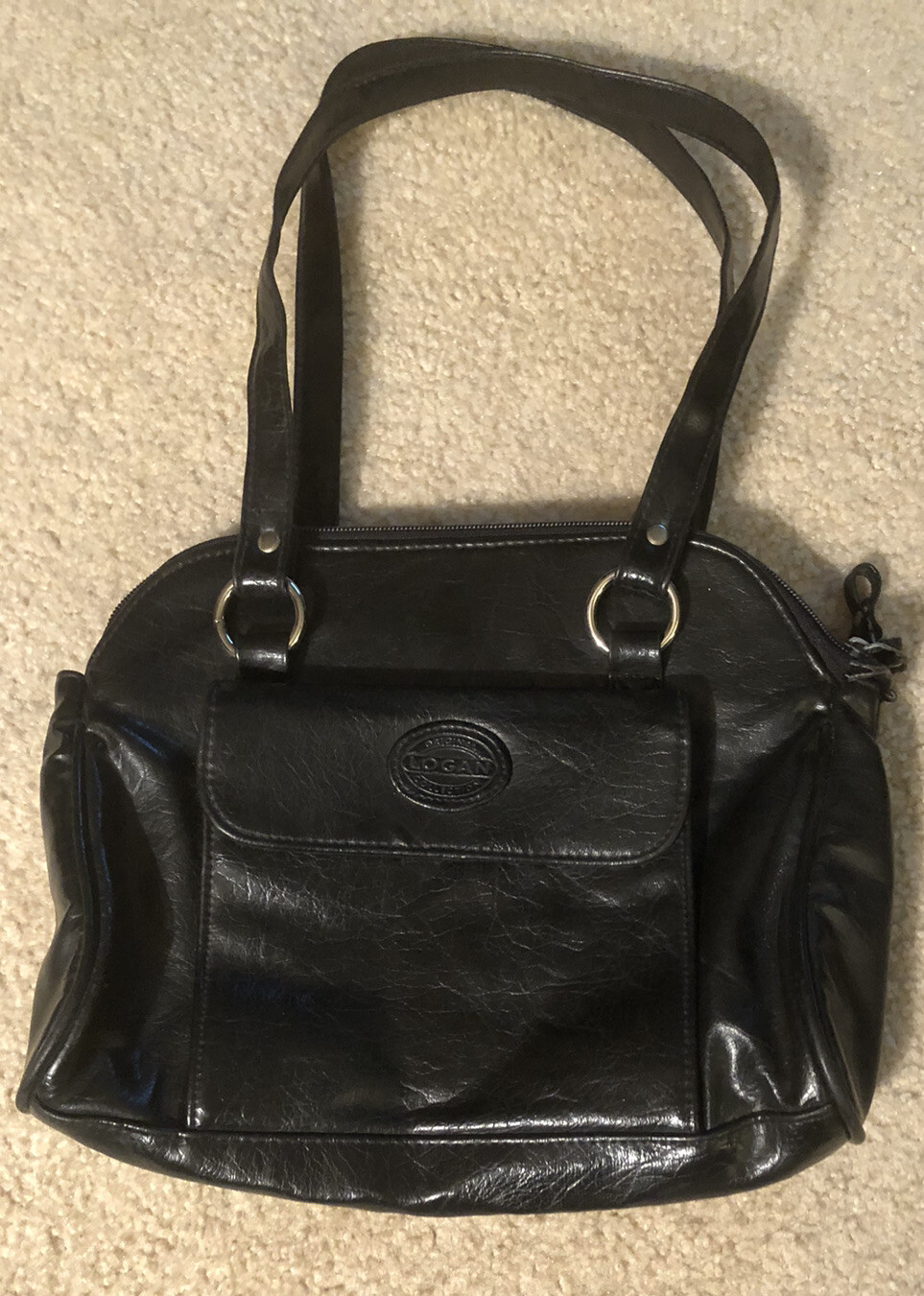 Black 9"x9" Logan Mitzi Leather 5 Pocket Purse w 2-22" Handles | eBay