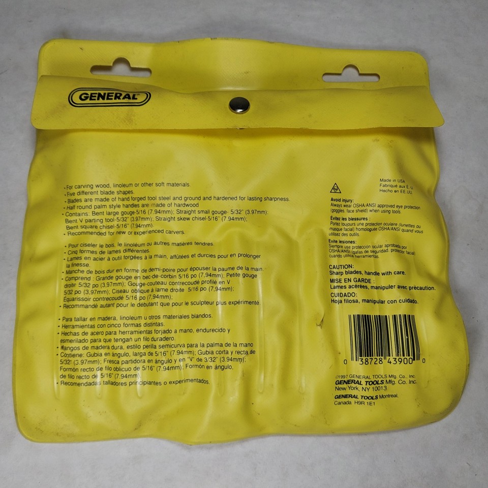 General / Ramelson 5Pc Wood Carving Set 1293 Gouge Chisel V Parting USA ...