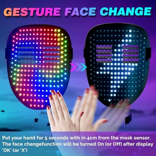 Led Mask with Gesture Sensing Transforming,Light Up Luminous Digital Simple | eBay
