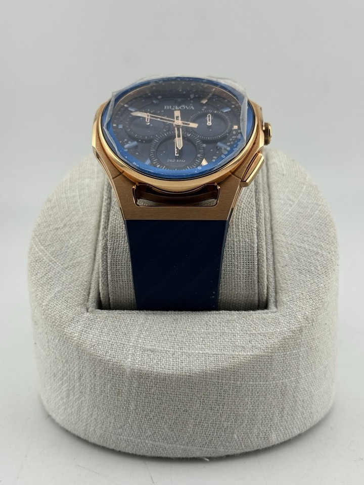 Bulova Curv Marc Anthony Blue Rubber Quartz Chrono Watch 97A185 Brand ...