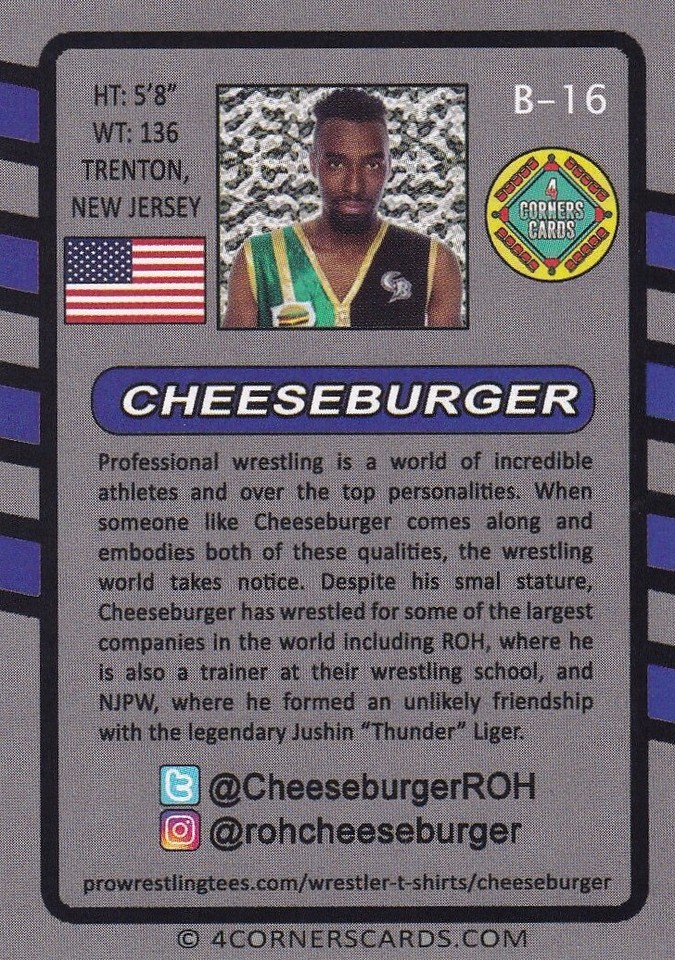 Cheeseburger Pro Wrestling Trading Card 4 Corner Wrestler Indy WWE ...
