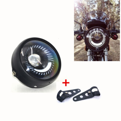 6.5" Motorcycle Cafe Racer Bobber LED Headlight With Side Mount Bracket ...