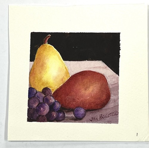 Miniature Fruit Still Life Watercolor Painting Jan Boelte 4x4” Fine Art ...