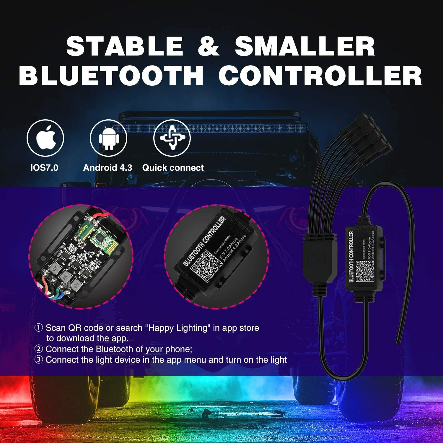 Nilight 8 Pods RGB LED Rock Lights Offroad Music Wireless Bluetooth ...