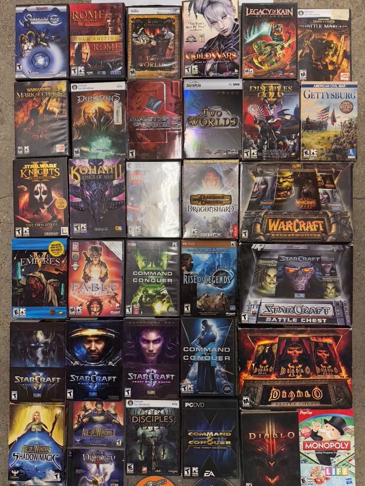 PC Vintage Video Game Mega Lot 70 Games Some w/ Boxes StarCraft Diablo ...