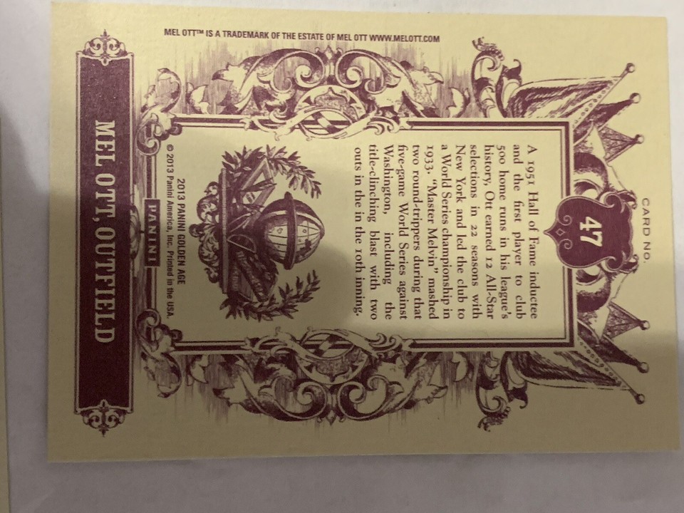 2013 Panini golden age Baseball card Mel Ott | eBay