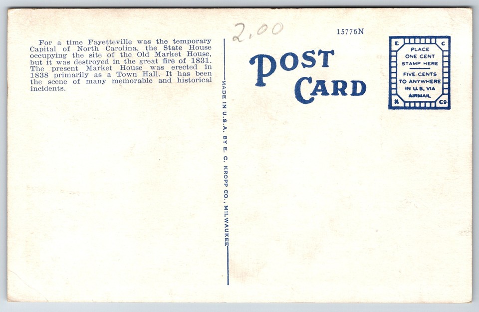 Fayetteville North Carolina~Old Market House~Bank~1920s Postcard | eBay